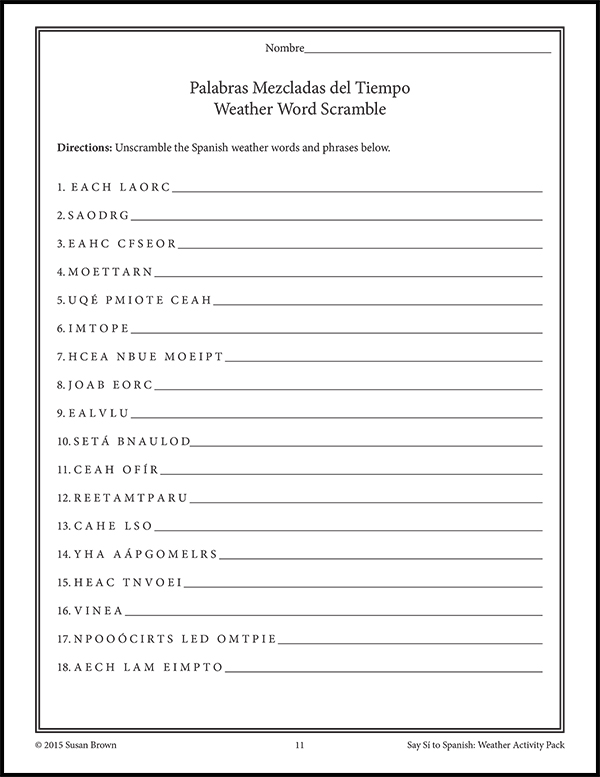 Say Sí to Spanish: Weather Activity Pack - Warm Hearts Publishing