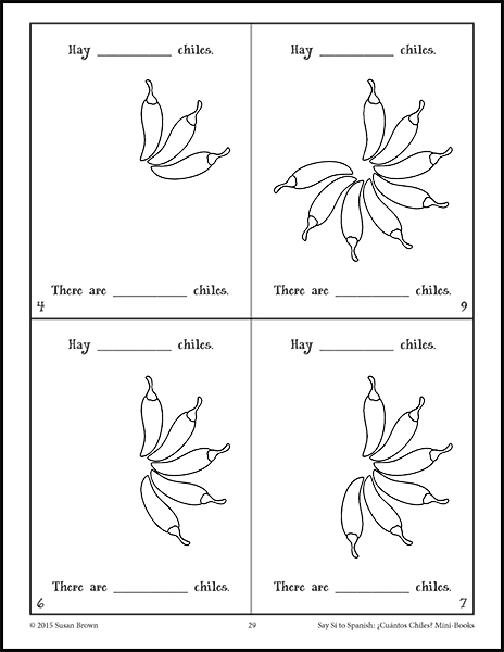 Say Sí to Spanish: ¿Cuántos Chiles? Mini-Books - Warm Hearts Publishing
