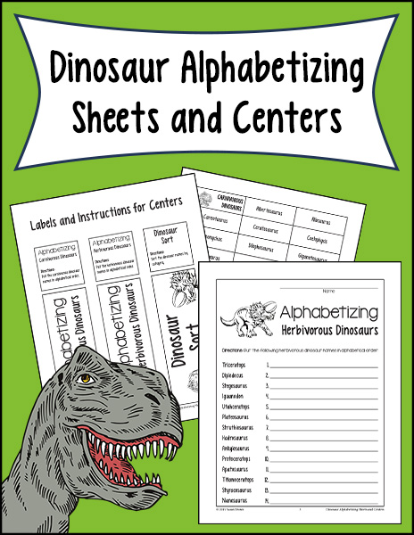 Dinosaur Alphabetizing Sheets and Centers 600h - Warm Hearts Publishing